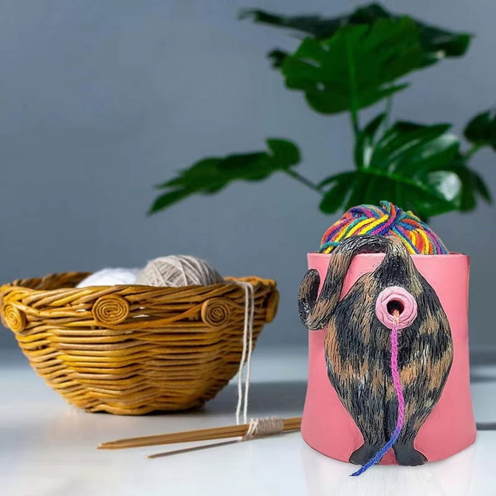 Resin Cat Yarn Bowl Hand Knitting Yarn Storage Container with Hole ...