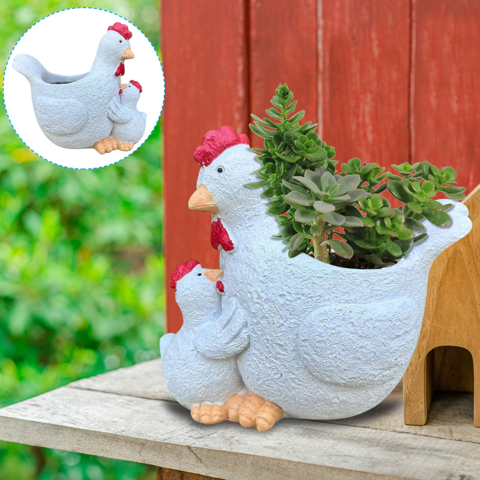 Resin Chicken and Chick Planter Ornament | Parent-Child Hen Decorative ...