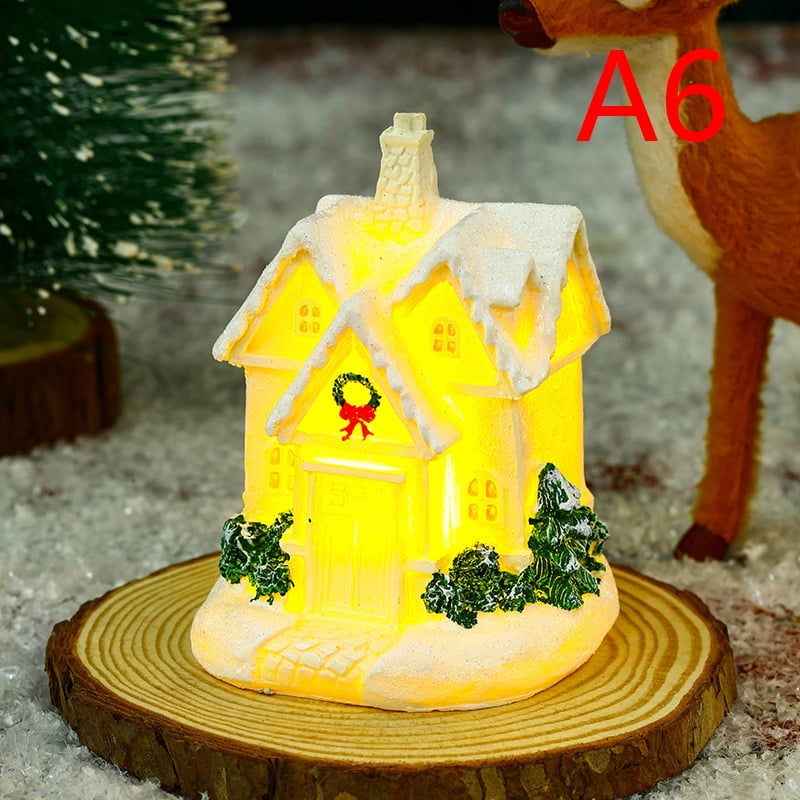 Resin Christmas Houses Lighted Xmas Village Houses Figurines Snow View ...