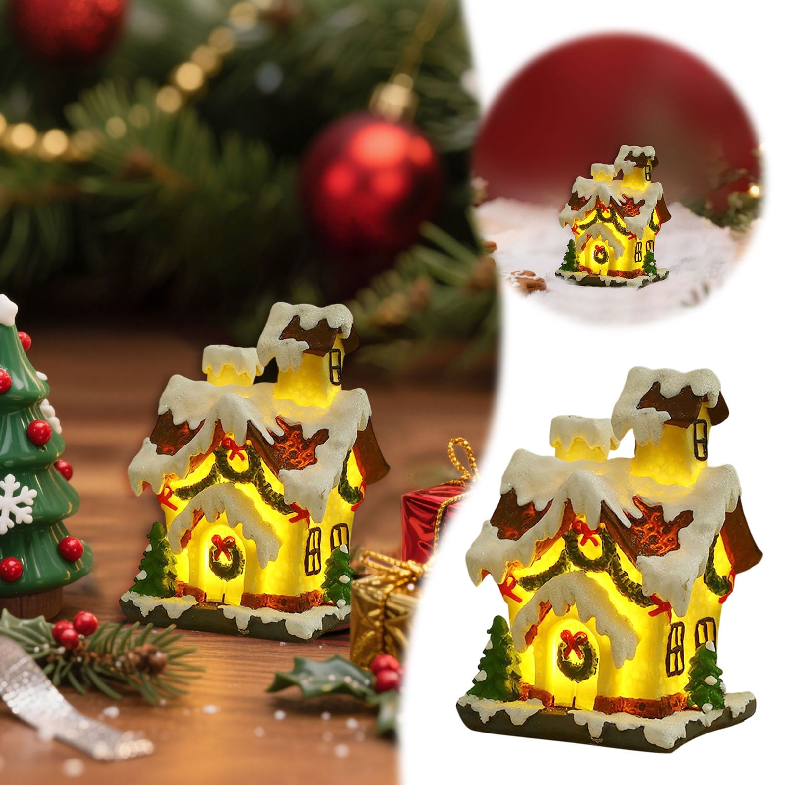 Resin Christmas Village Houses LED Lighted Small House Tabletop ...