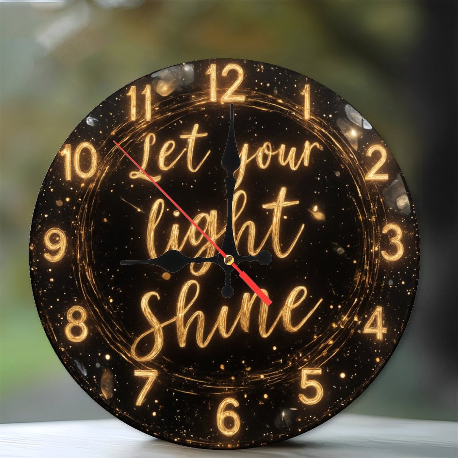 Resin Clock Wall Decor Let Your Light Shine Golden Sparkle 10-Inch ...