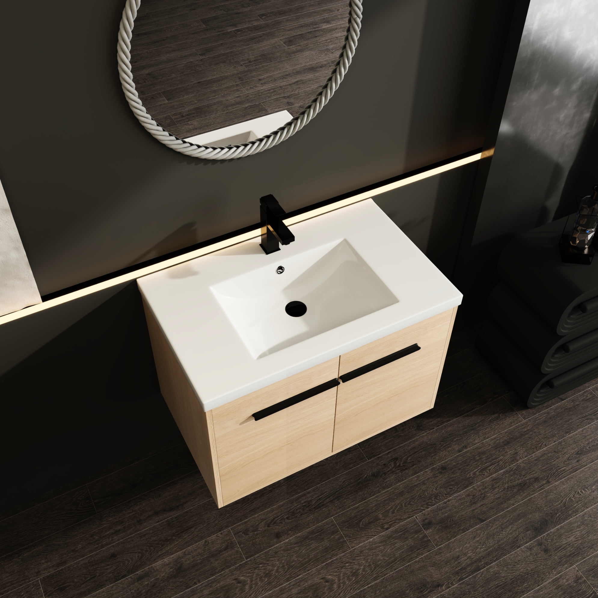 Resin Countertop Bathroom Vanity - 30 Inch Oak Cabinet With Sink Sink ...