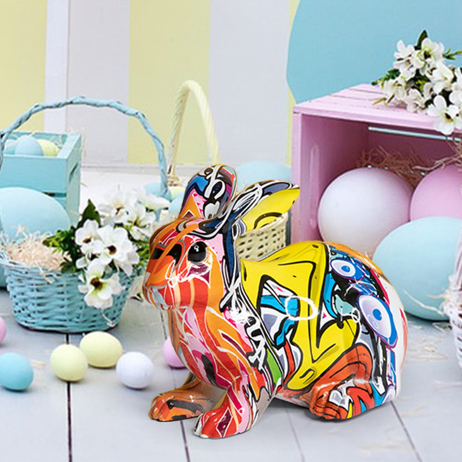 Resin Crafts Colorful Cute Rabbit Tabletop Umbrella Ornament Garden ...