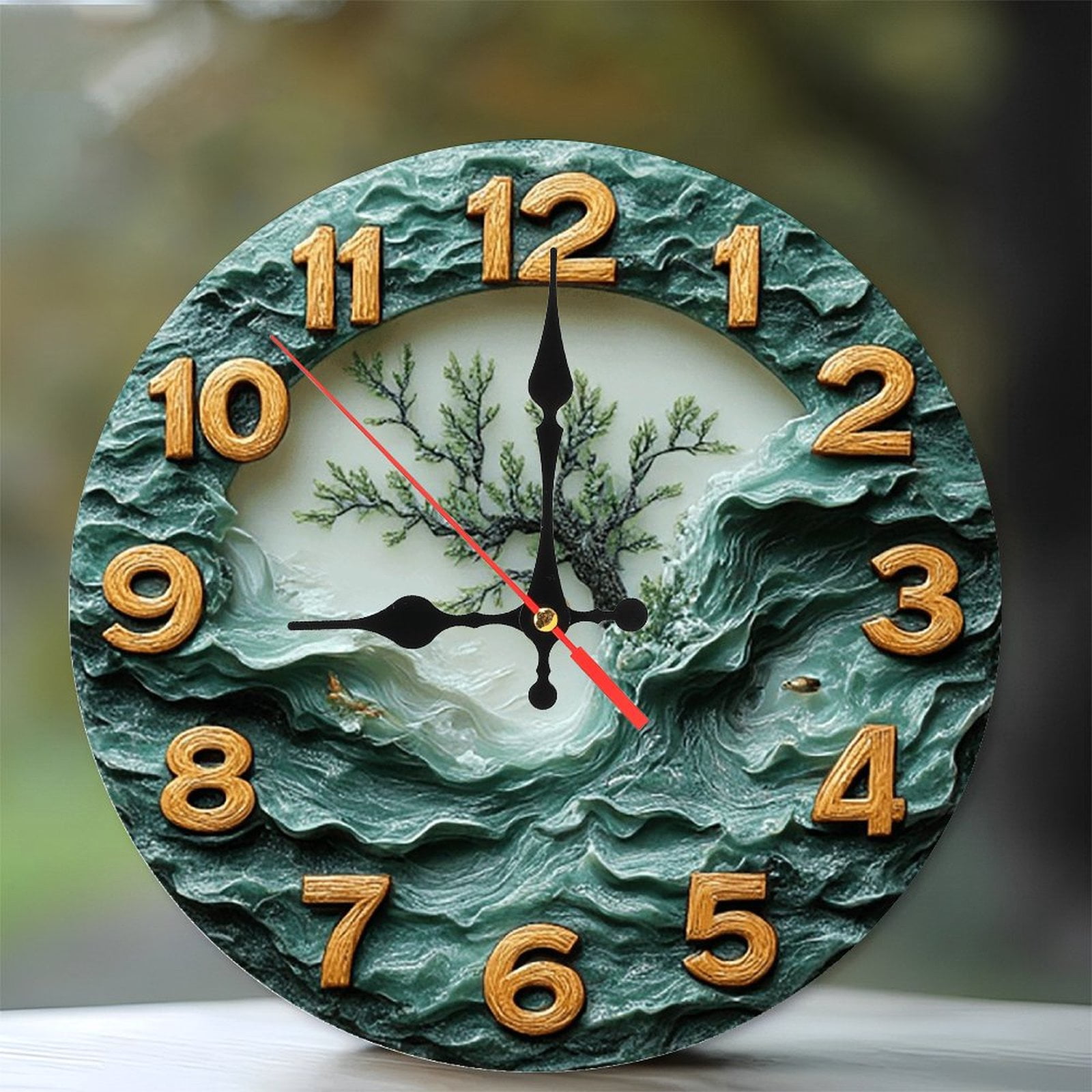 Resin Crafts Ocean Wave Tree Clock Wall Decor 10-Inch Silent Wooden ...