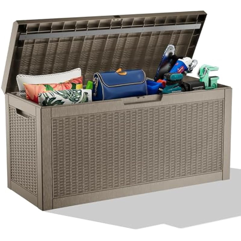 60 Gallon Resin Deck Box, Lockable Patio Outdoor Storage Box for ...