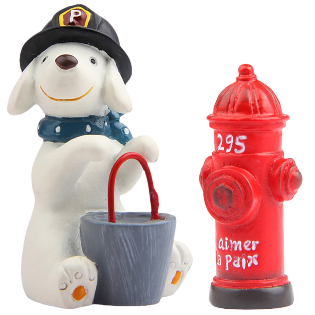 Resin Dog and Fire Hydrant Statue Set for Decor Classic Design Durable ...