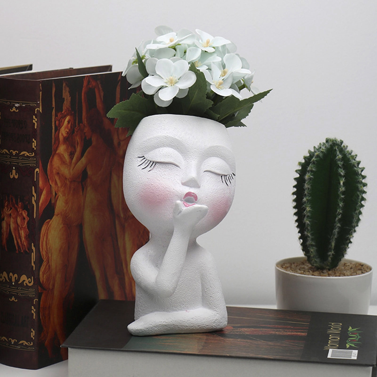 Resin Doll Head Shape Plant Pot - Handmade Succulent Planter with Vivid ...