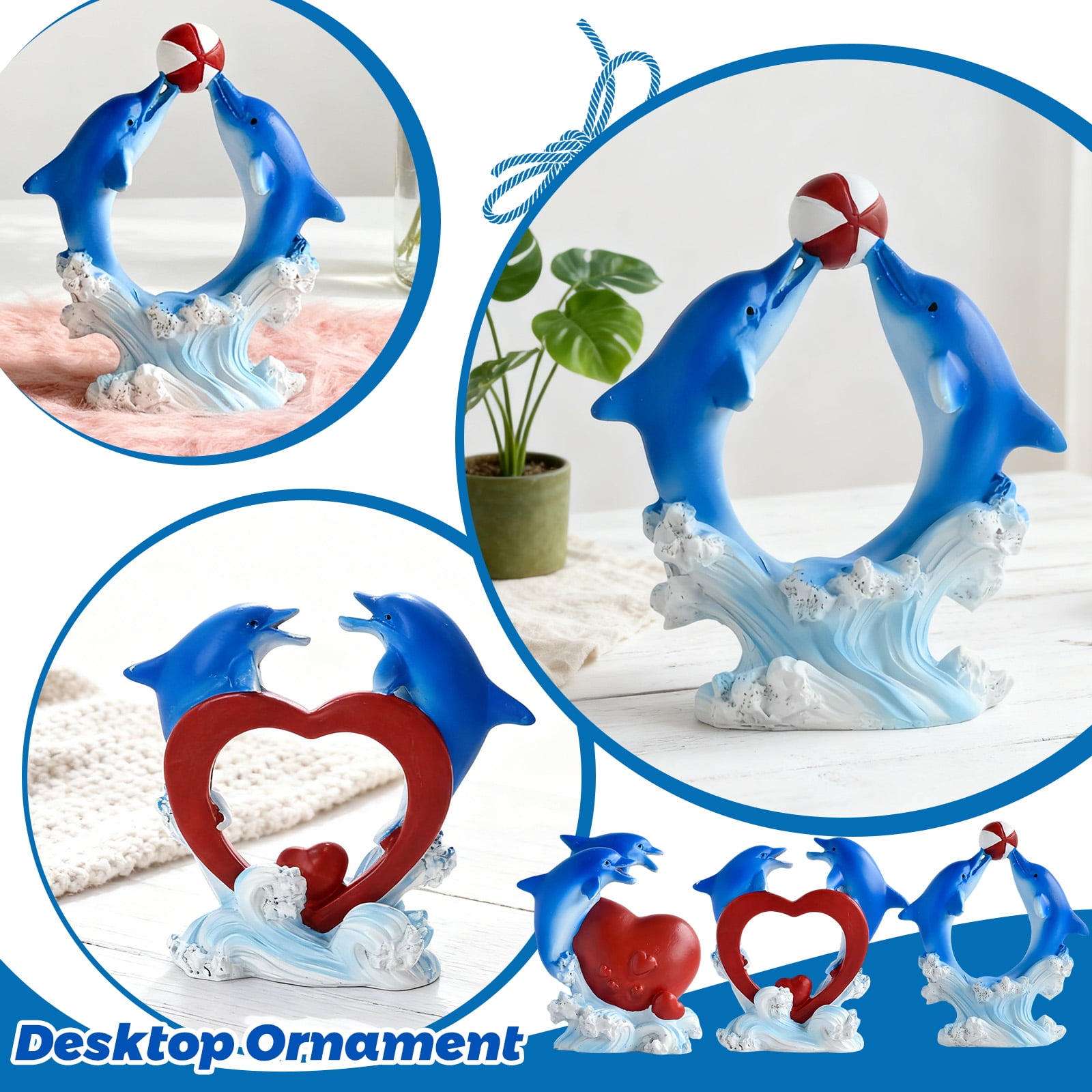 Resin Dolphin Figurines with Heart, Ocean Animal Decorative Statues for ...
