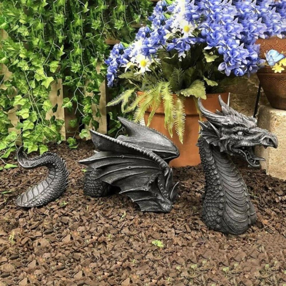 Resin Dragon Sculpture 3 pcs Set- Creative Crafts for Garden Outdoor ...