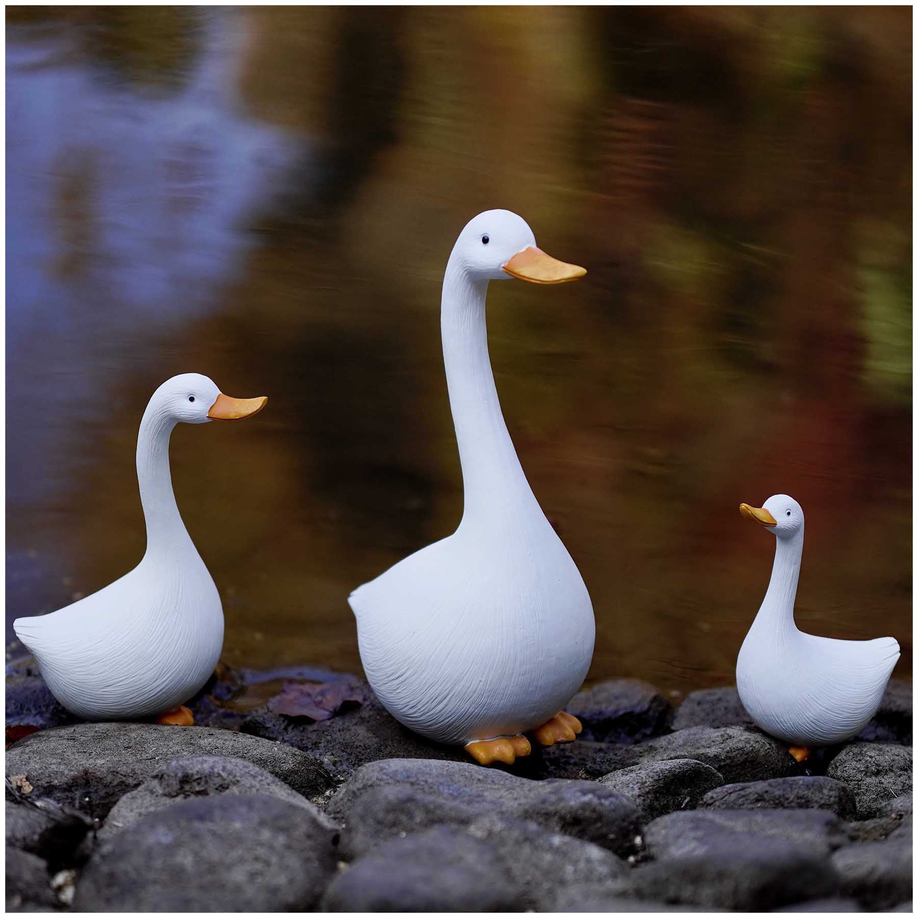 Resin Duck Figurines Set of 3 - Porch Goose Statue for Front Yard Decor ...