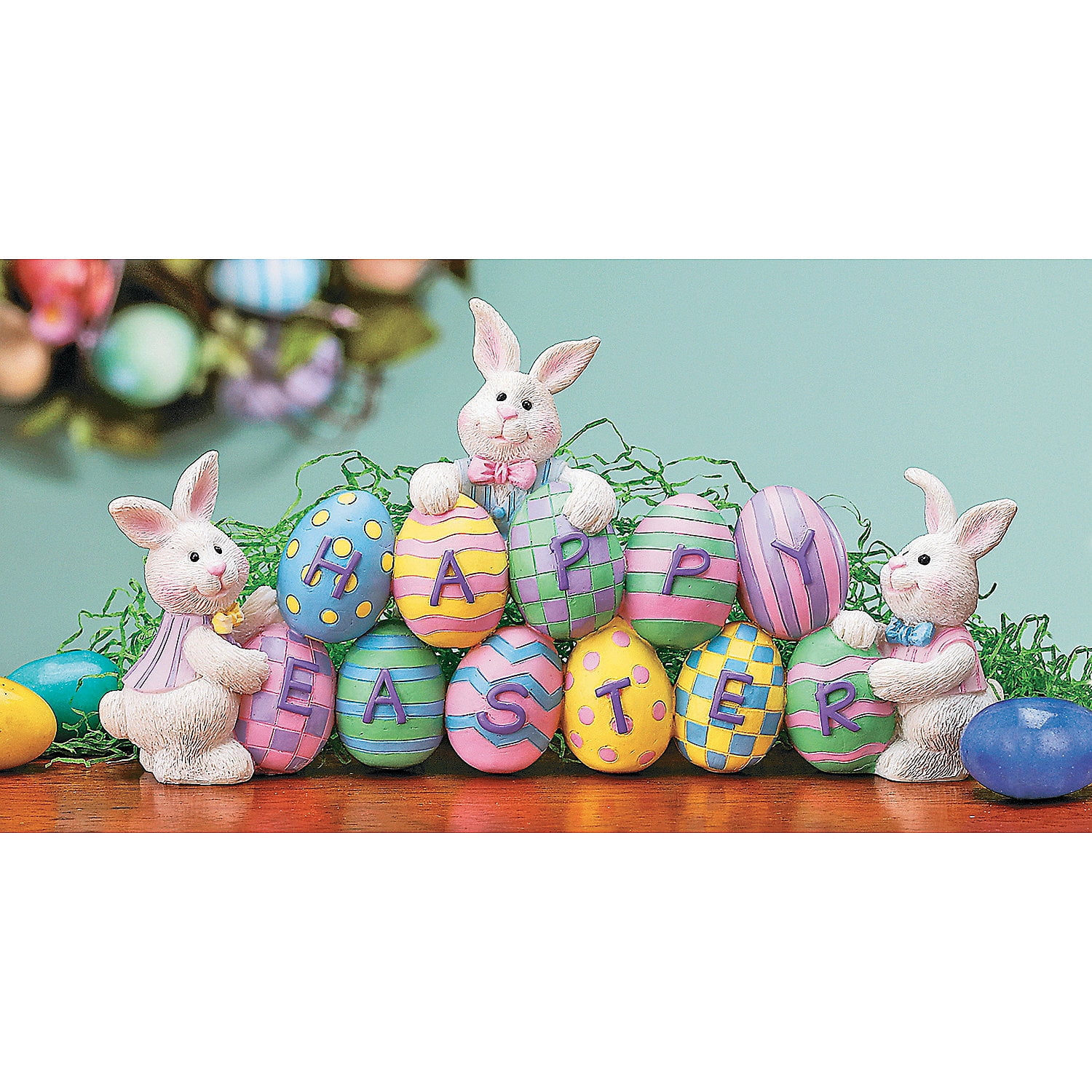 Resin Easter Egg Tabletop Decor - Hand Painted Decorative Bunny - Home ...