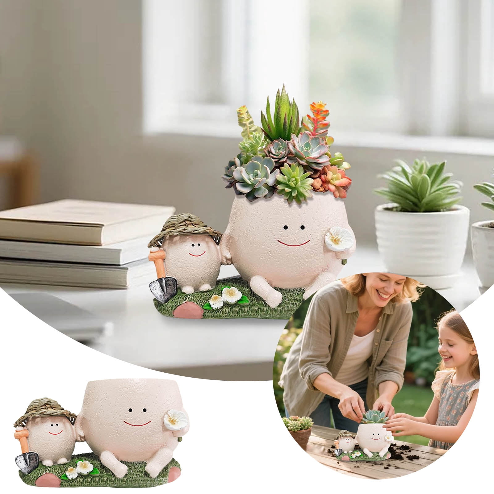 Resin Face Flower Pot Head Planter with Drainage Hole, Novelty Design ...