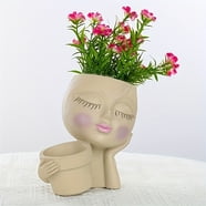 Face Head Planter Succulent Plant Flower Pot Resin Container With Drain ...