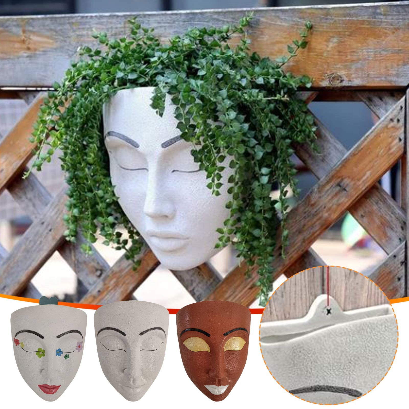 Resin Face Wall Planter, Outdoor Garden Wall Art, Weatherproof Design ...