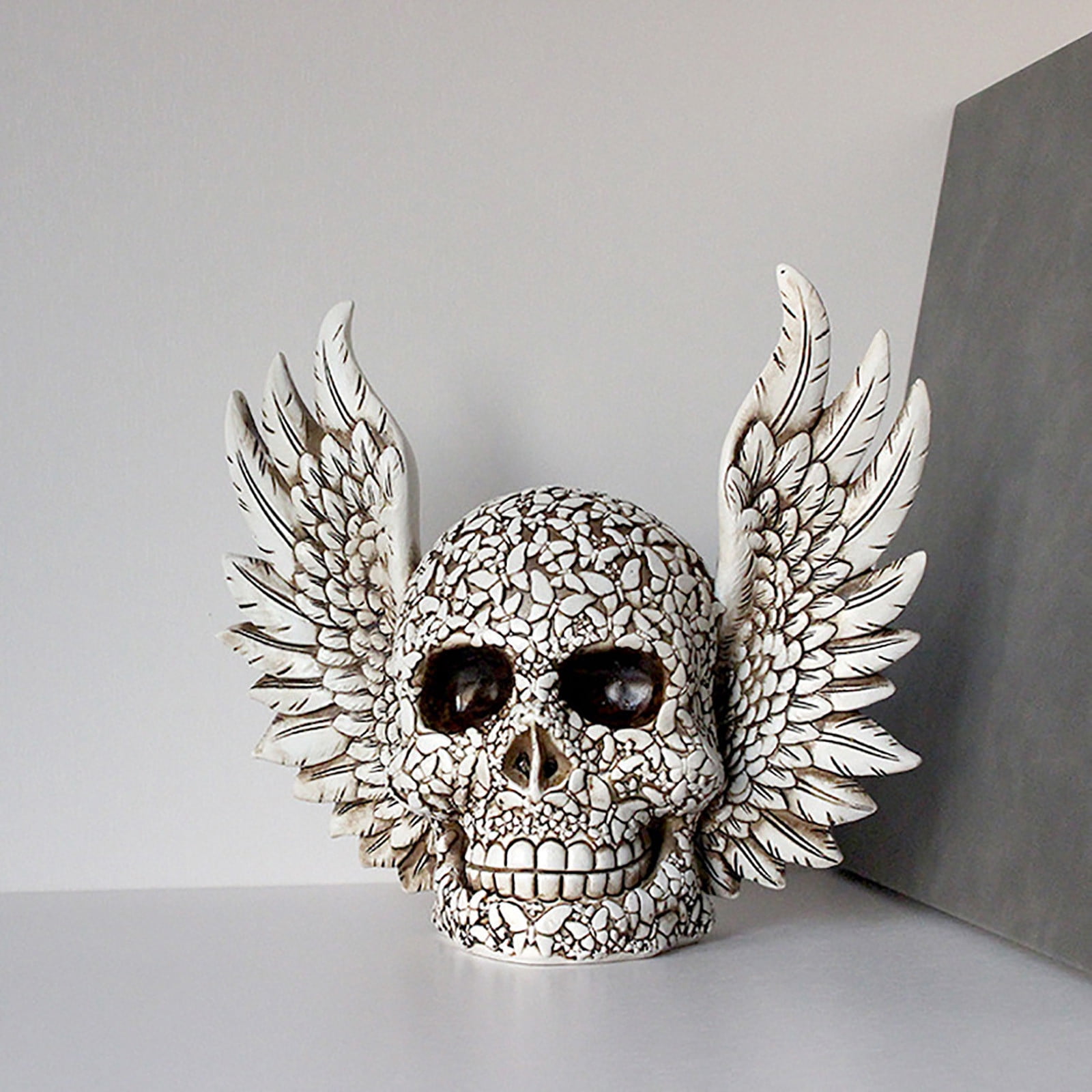Resin Figurine Skeleton Head Statue With Wing Collectible Figurines For ...