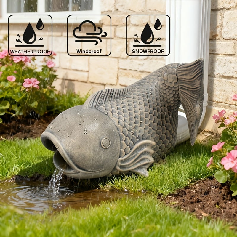Resin Fish Statue Garden Decor - Classic Animal Gutter Extender and ...