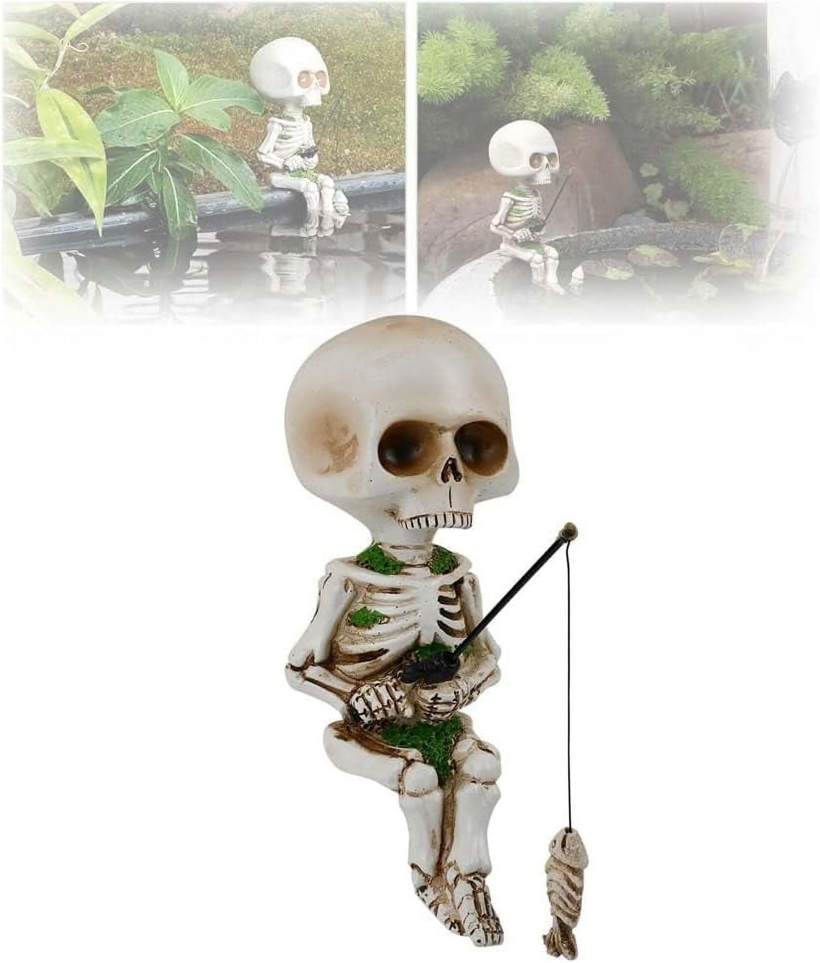 Resin Fishing Skeleton Statue, Fishing Skeleton Garden Accessory, Mini ...