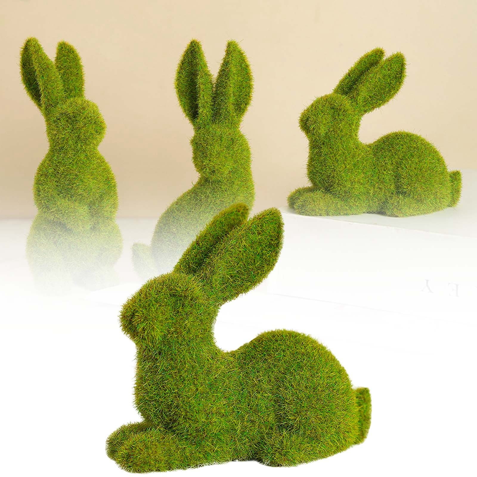 Resin Flocked Bunny Figurines Green Bunnies For Easter Small Decorative ...