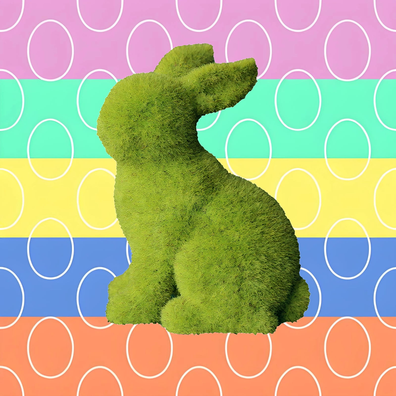 Resin Flocked Bunny Figurines Set of 2, Artificial Green Moss Bunnies ...