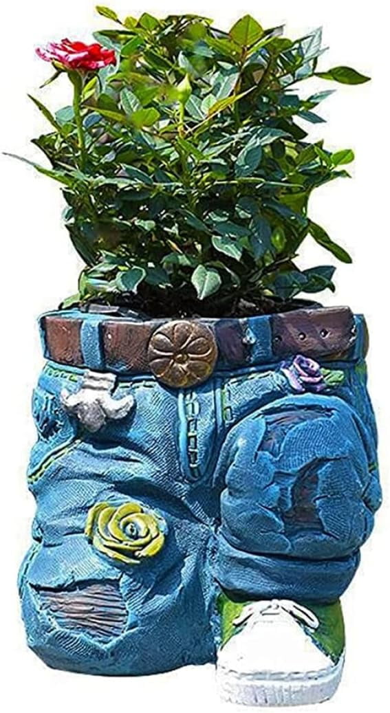 Resin Flower Denim Jeans Gardening Plant Pots Decorative Planterfor ...