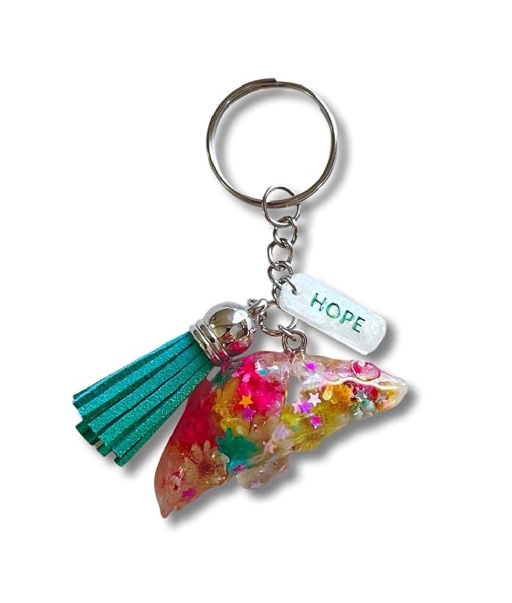 Resin Flower Embellished Liver Shaped Keychain Gift for Transplant ...