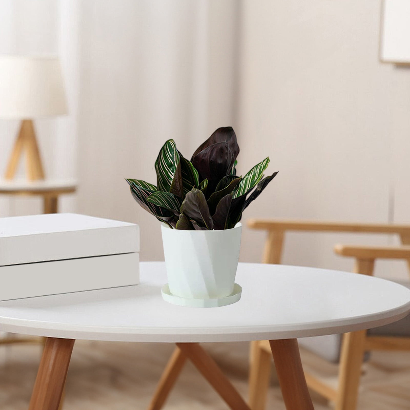 Resin Flower Pot with Trays - 5" Indoor Flower Pots with Drainage Holes ...