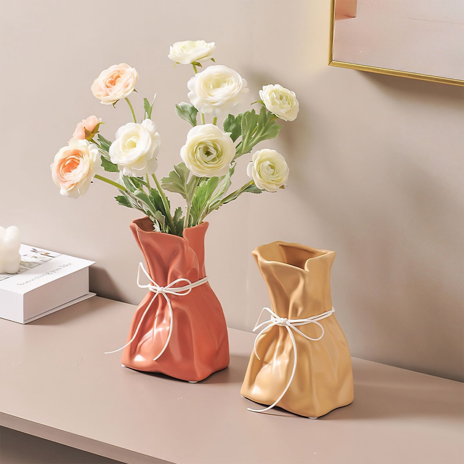 Resin Flower Vase with Scandinavian Boho Style, White Ceramic Look ...