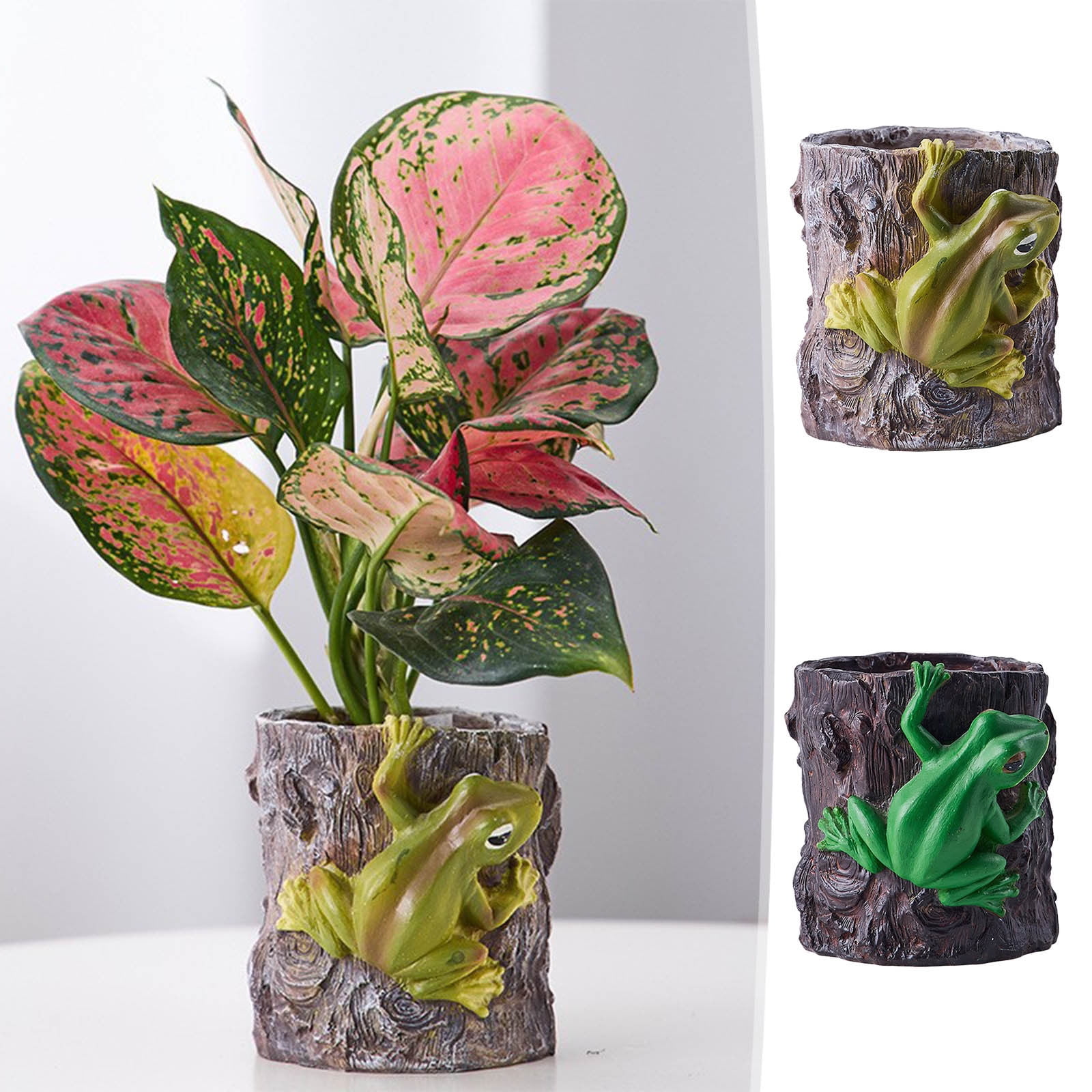 Resin Frog Pen Holder & Planter MultiFunctional Desk Decor with Bark ...