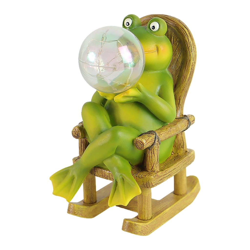 Resin Frogs Statue Figurine Ornament With Solar Light And Bubble Blow ...