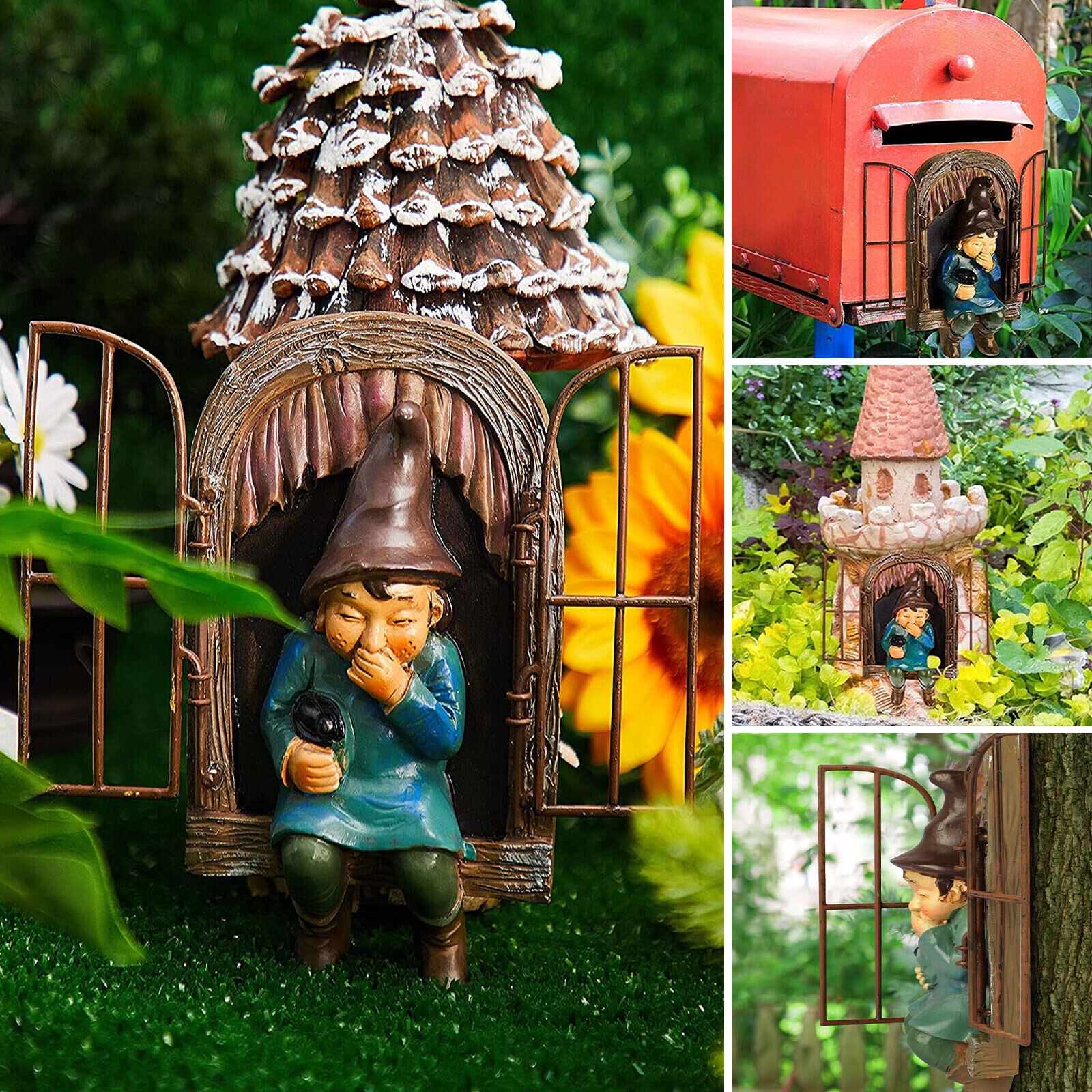 Resin Garden Gnome Dwarf Statue Dollhouse Outdoor Lawn Tree Yard Decor ...