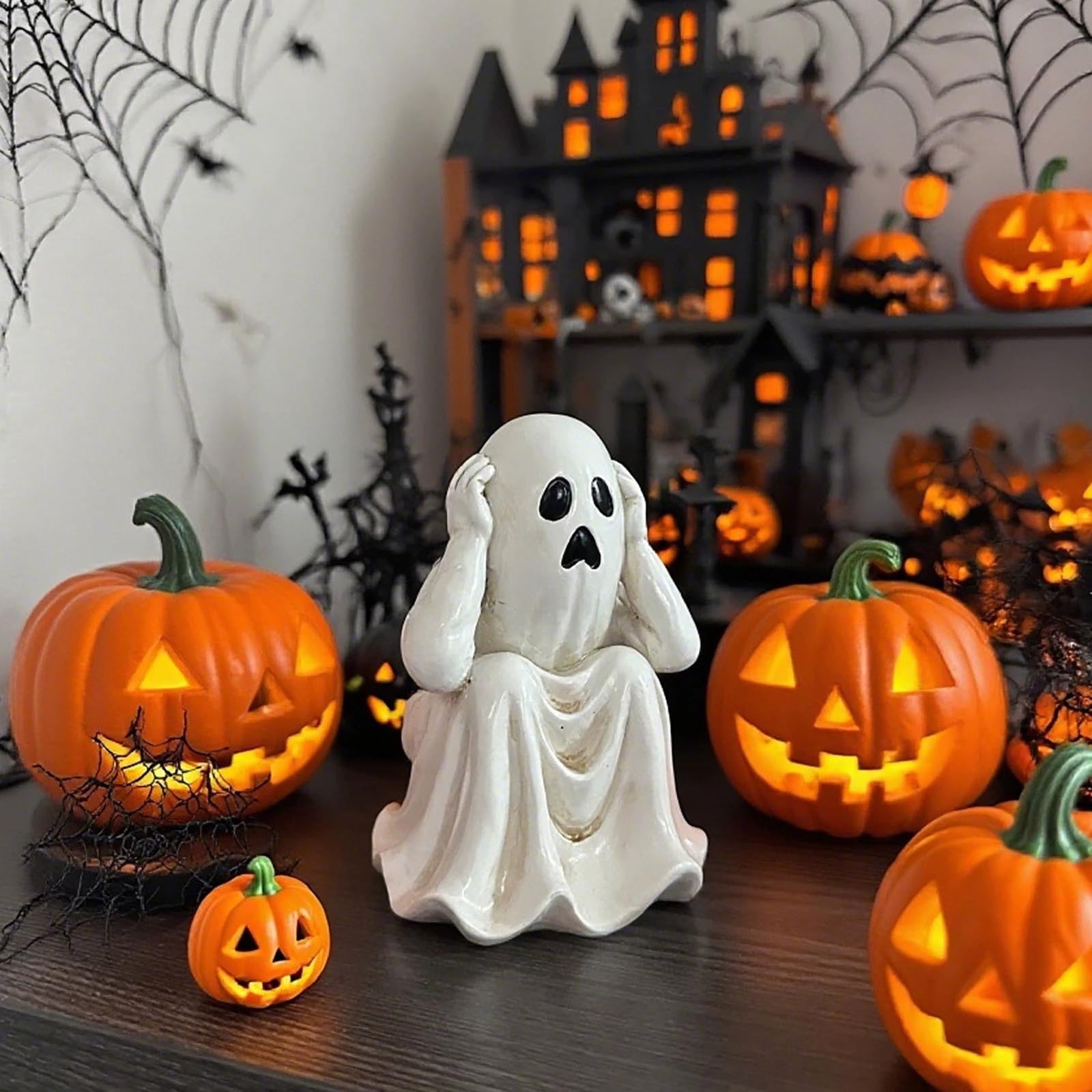 Resin Ghost Face Wall Decor - Halloween Hanging Phantom Sculpture ...