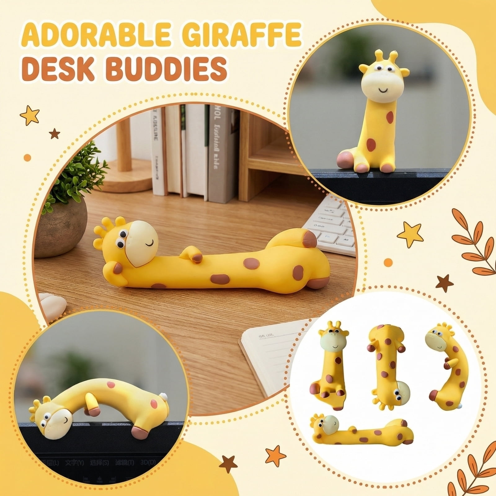 Resin Giraffe Figurine Computer Monitor Decor, Cute Mini Animal Statues ...