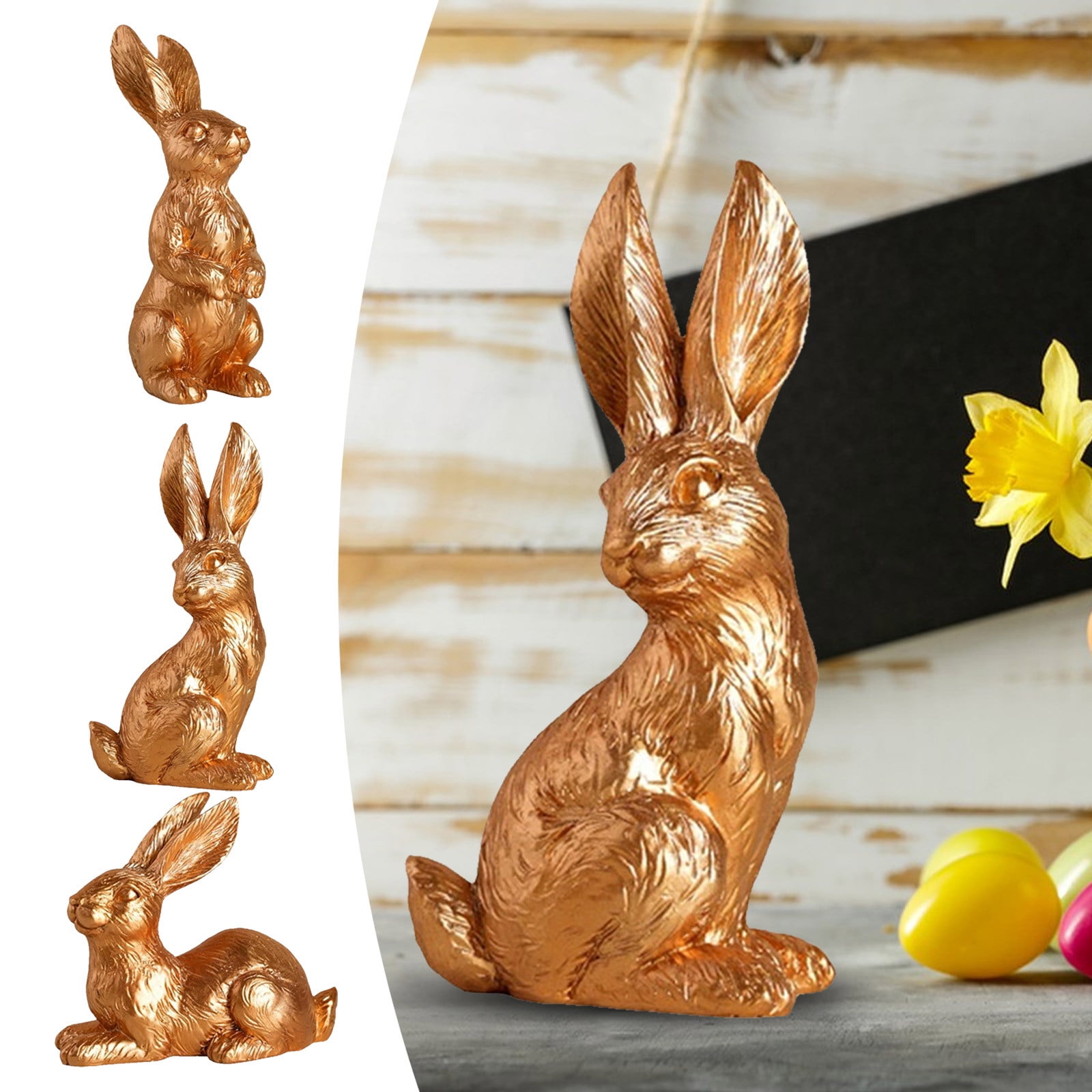 Resin Gold Bunny Decor Rabbit Figurines, Small Easter Bunny Figurine ...