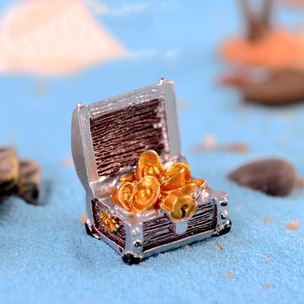 Resin Gold Coin Treasure Chest Aquarium Mini Cartoon Mediterranean ...