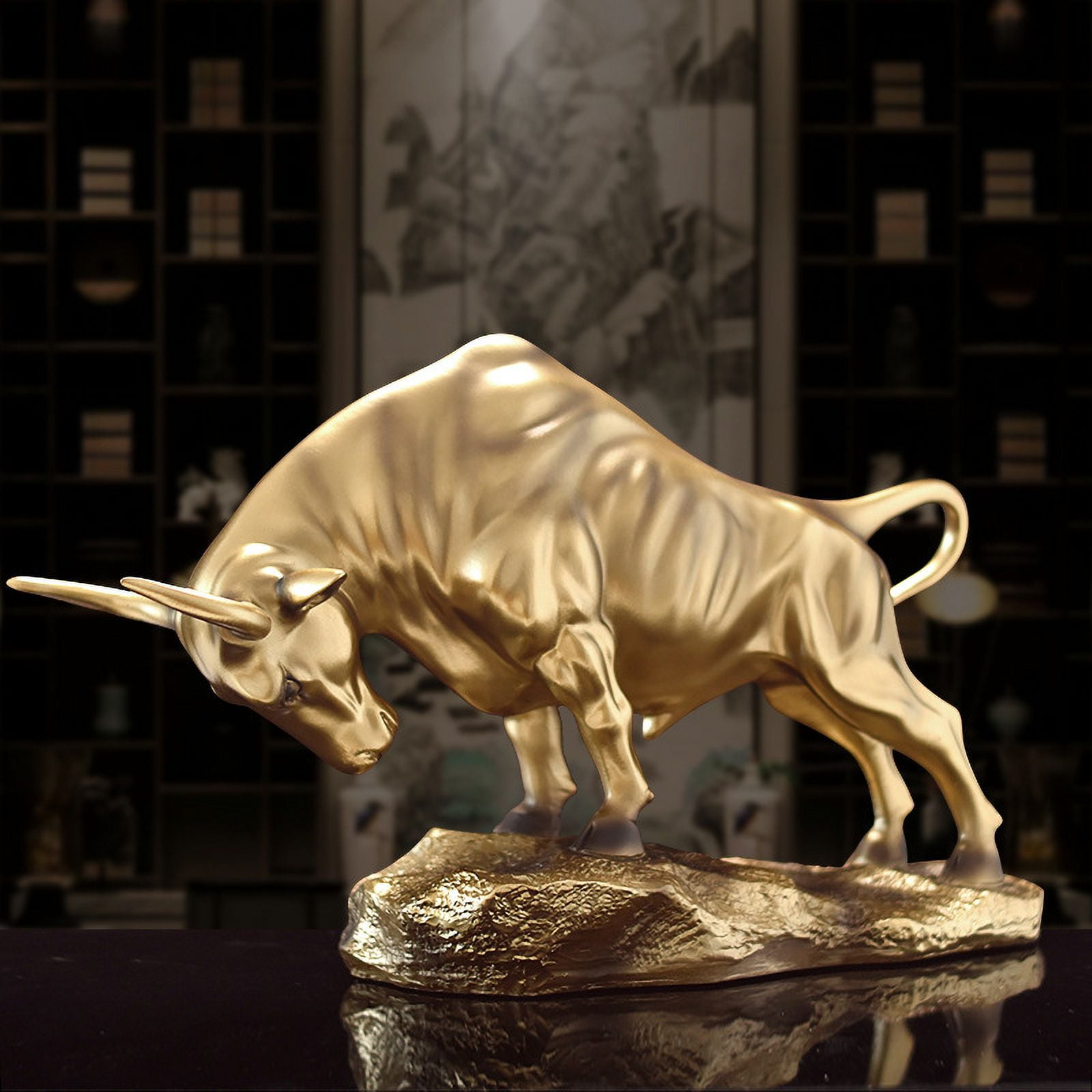 Resin Golden Bull Statue 14.5inch High, Wall Street Bull Statue,Good Luck Symbol, Desk ...