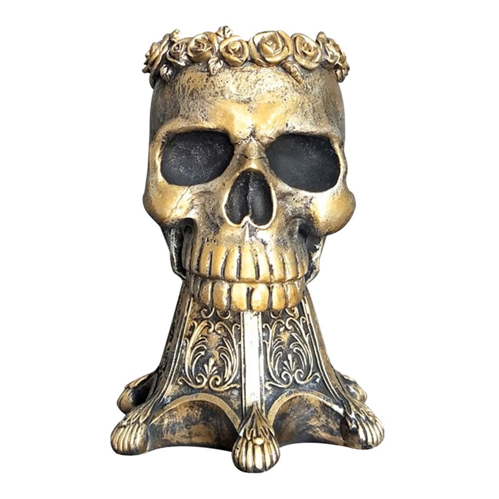 Resin Halloween Scene Decoration Skull Head Flower Pot Figurine ...