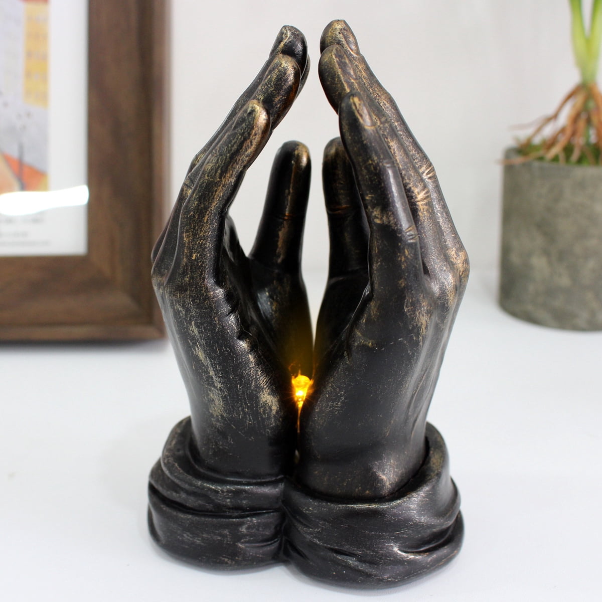 Resin Hand Sculpture Praying Hand Figurines - Lighted Praying Palm Lamp ...