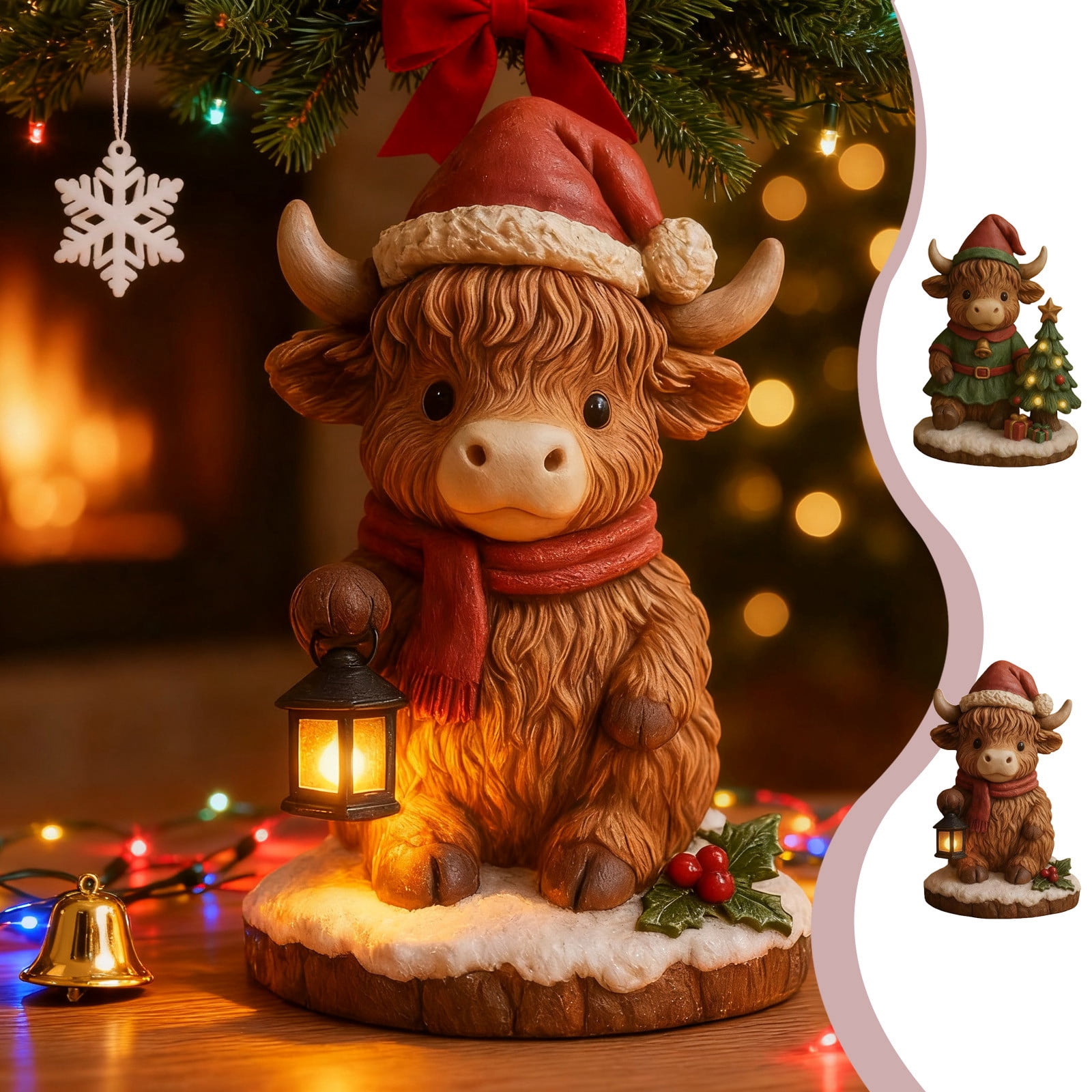 Resin Highland Cow Decoration Upland Cow Glowing Christmas Ornament ...