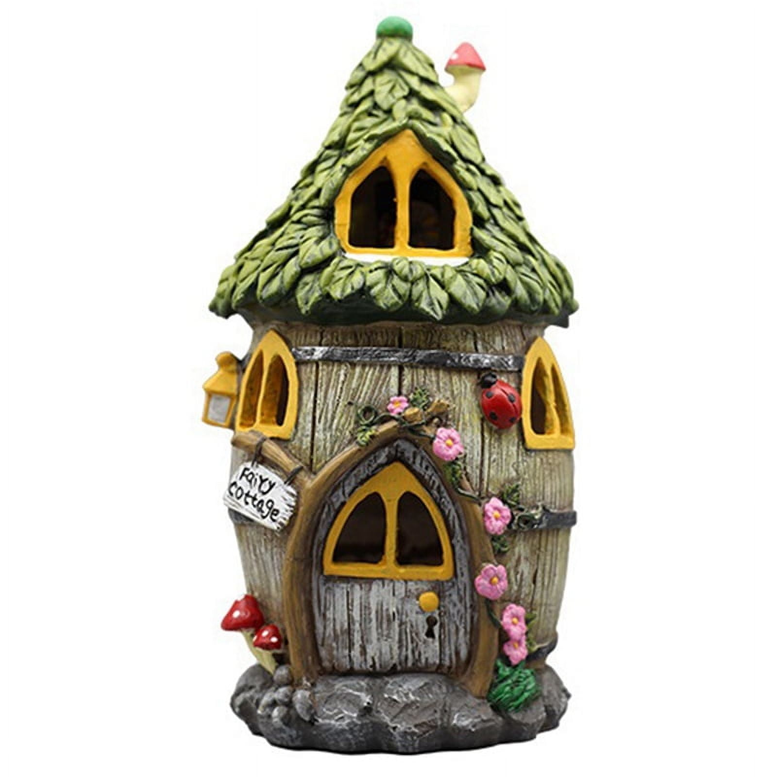 Resin Houses with Solar LED Lights Fairy Garden Accessories Outdoor ...