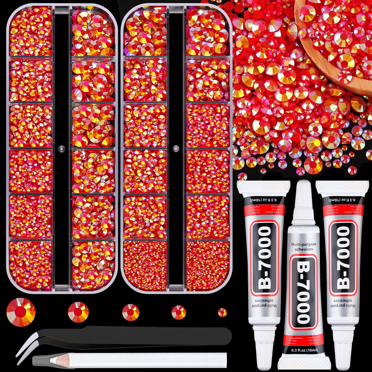 Resin Jelly Rhinestones for Crafting with B7000 Jewelry Glue, 2 Boxes Red AB Flatback Crystals ...