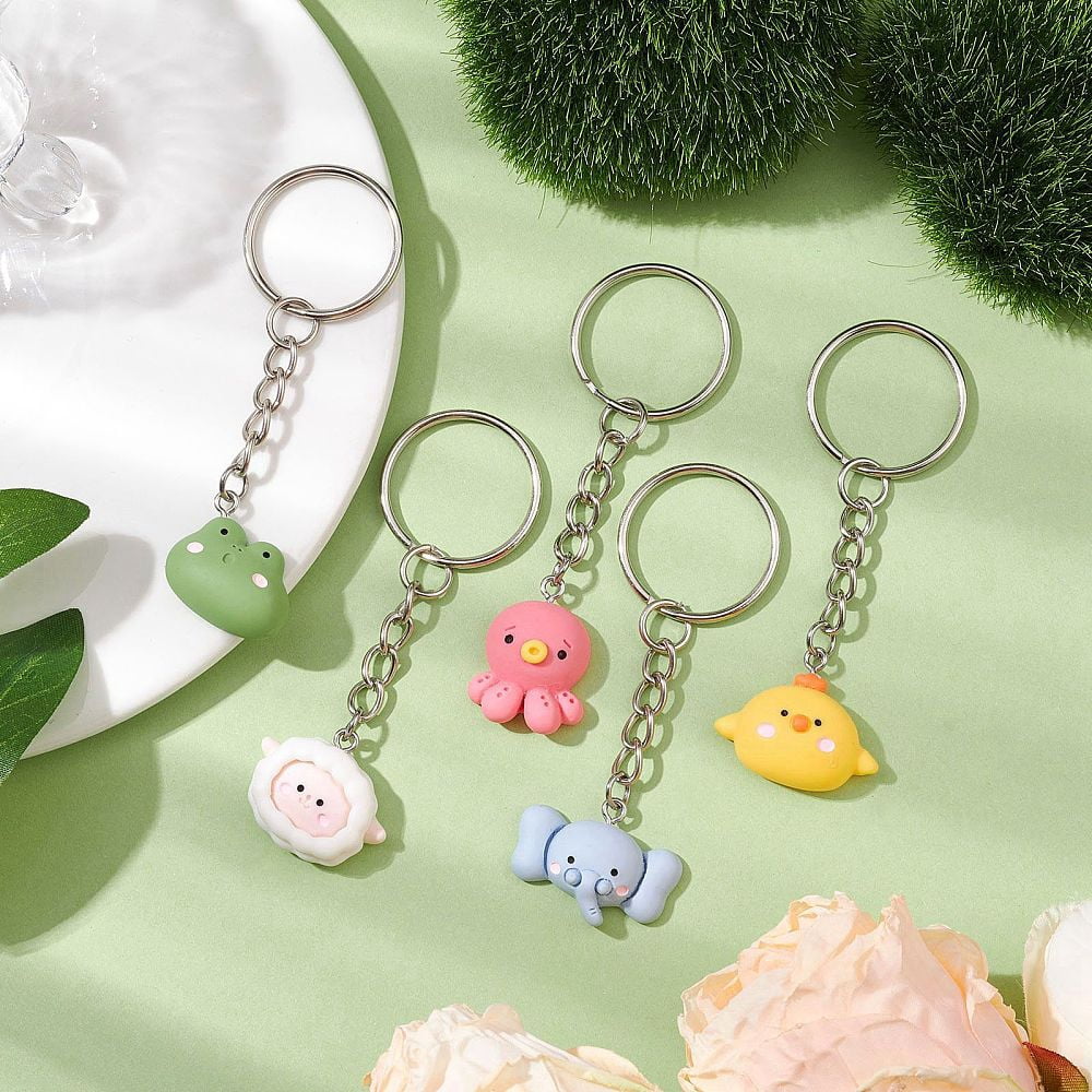 Resin Keychain with Iron Findings Animal Mixed Color 7.5~7.9cm 5pcs/set ...