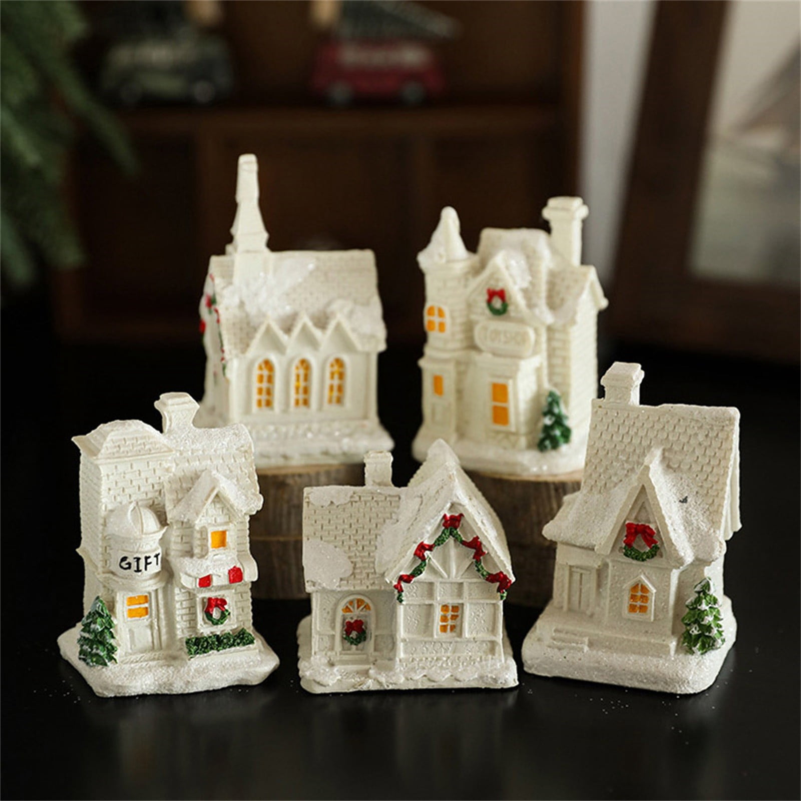 Resin Lighted Christmas Cottage Ornaments | 2025 Mini Snow Houses with ...