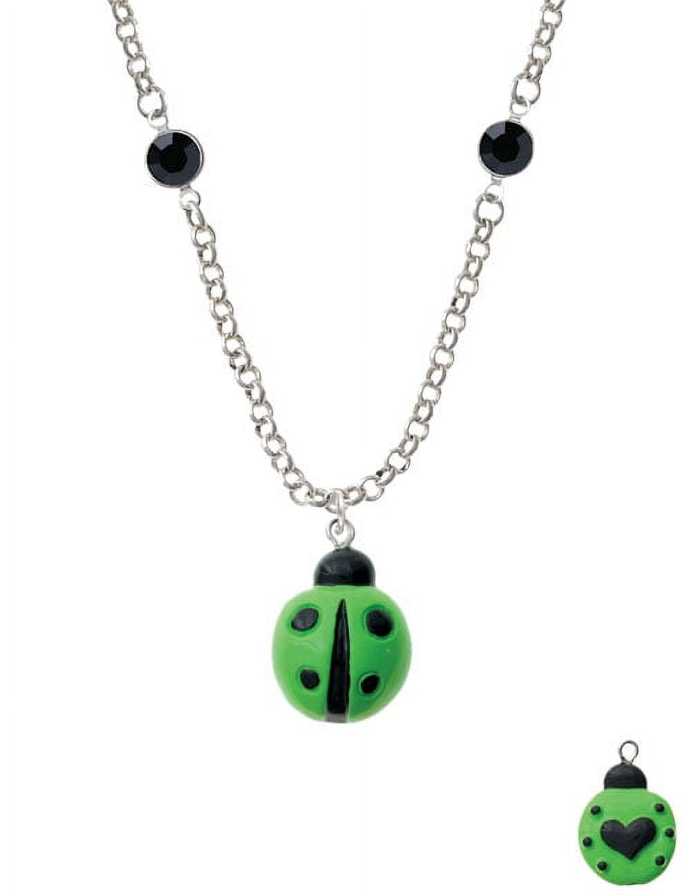 Resin Lime Green Ladybug Love Bug Black Crystal Fiona Necklace ...