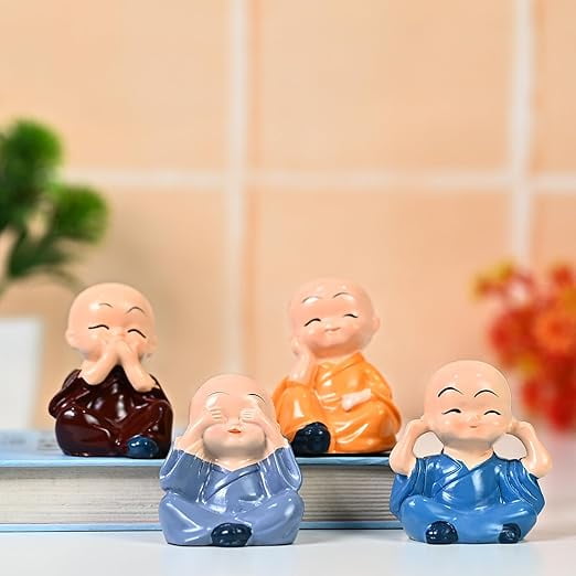 Resin Mini Buddha Monk Statue Set – Little Baby Monk Cartoon Figurines ...