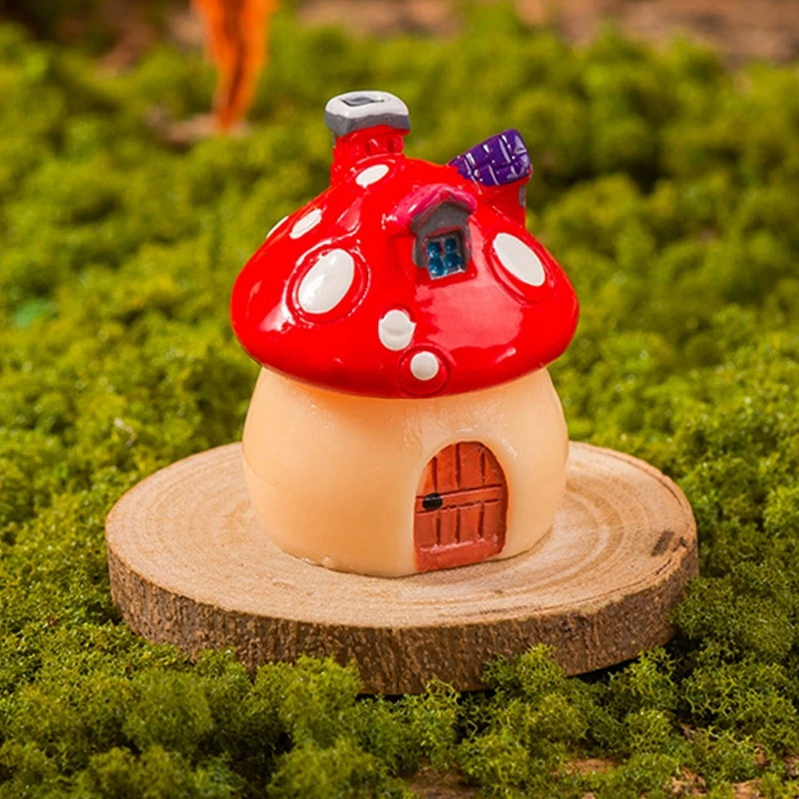 Resin Mini Mushroom House DIY Garden Micro Landscape Design Cute Fairy ...