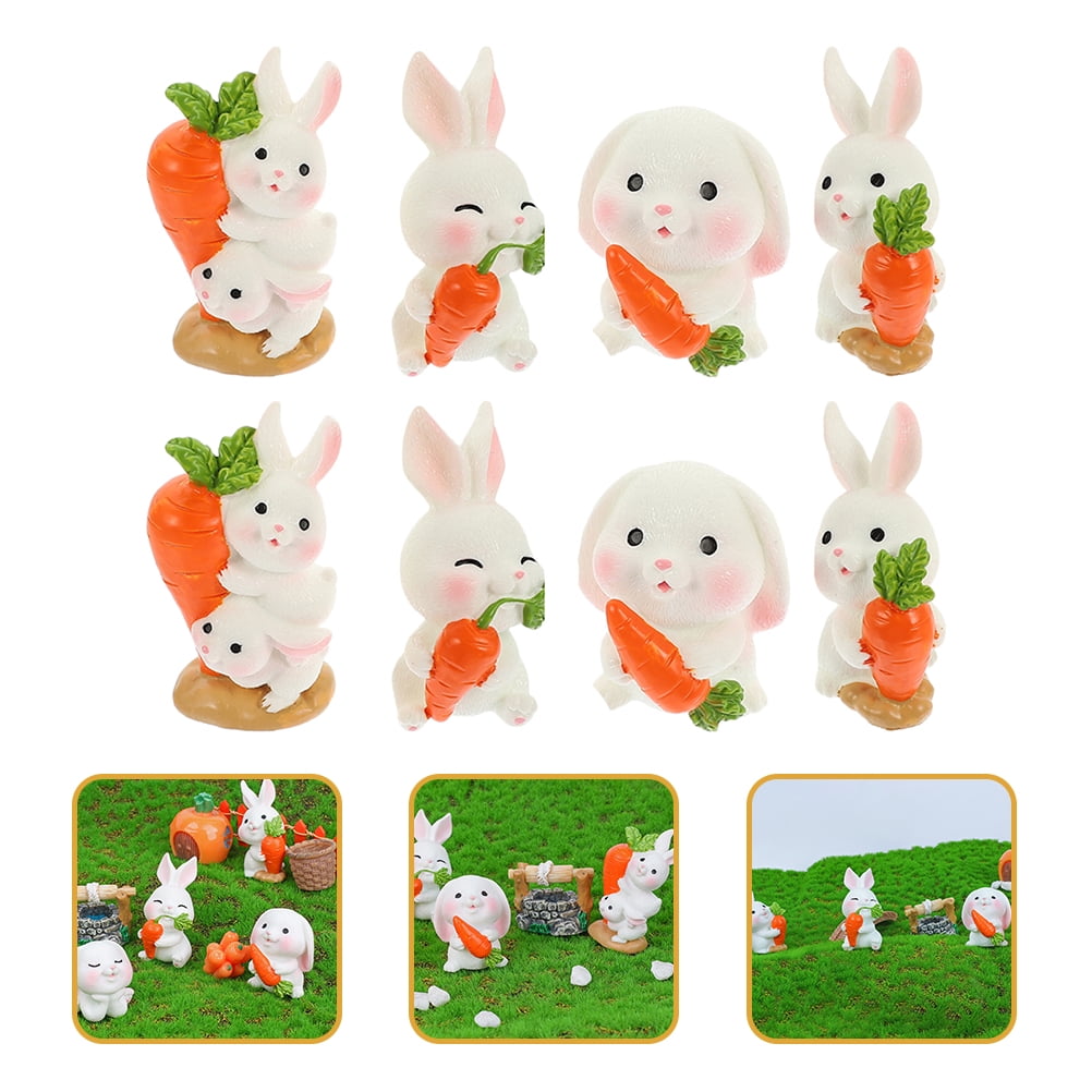 Resin Mini Rabbit Figurines, 8pcs Cute Bunny Miniature Rabbit Figurines ...