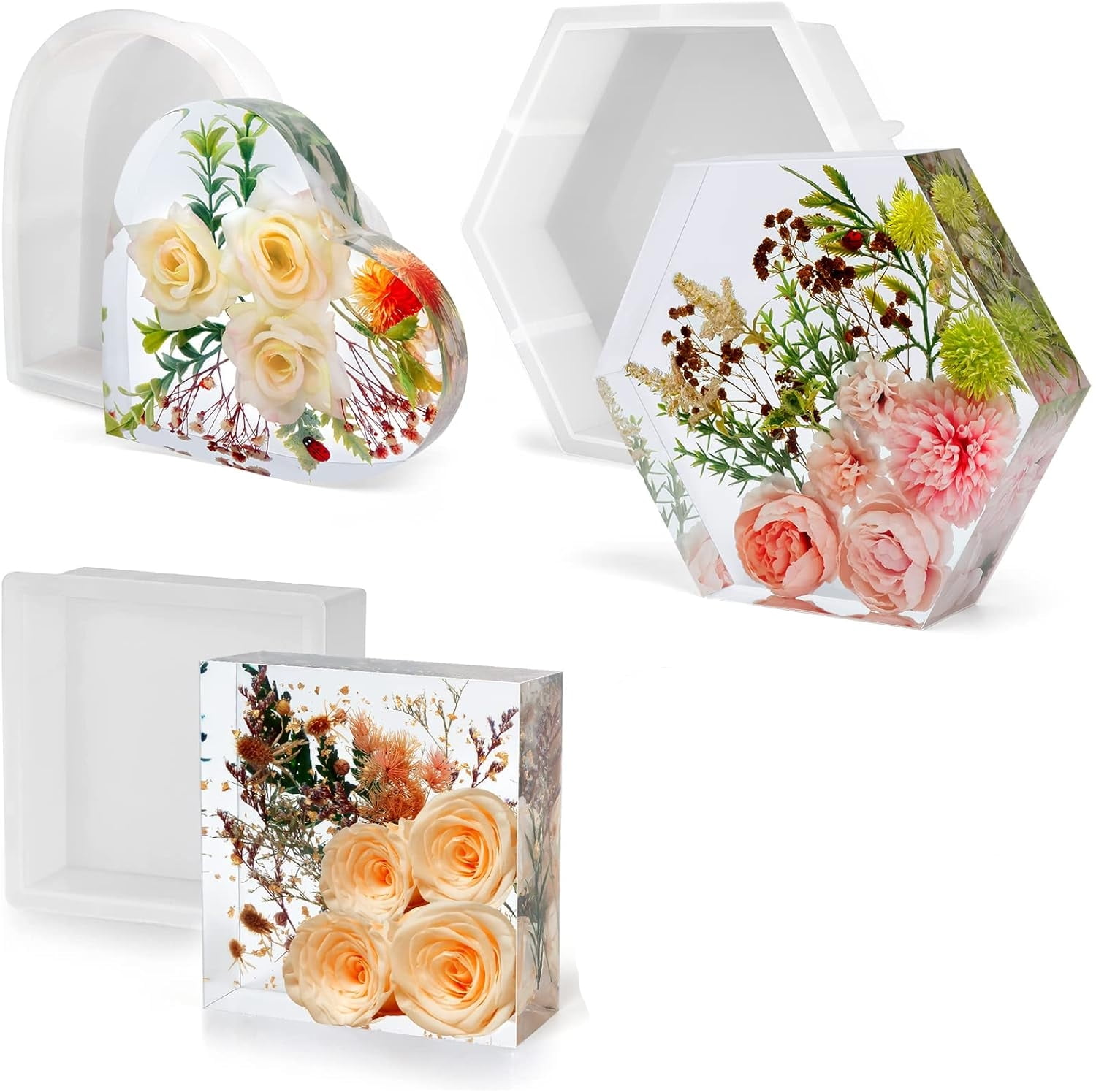 Resin Molds, Heart/ Square/ Hexagon Silicone Mold, Epoxy Resin Molds ...