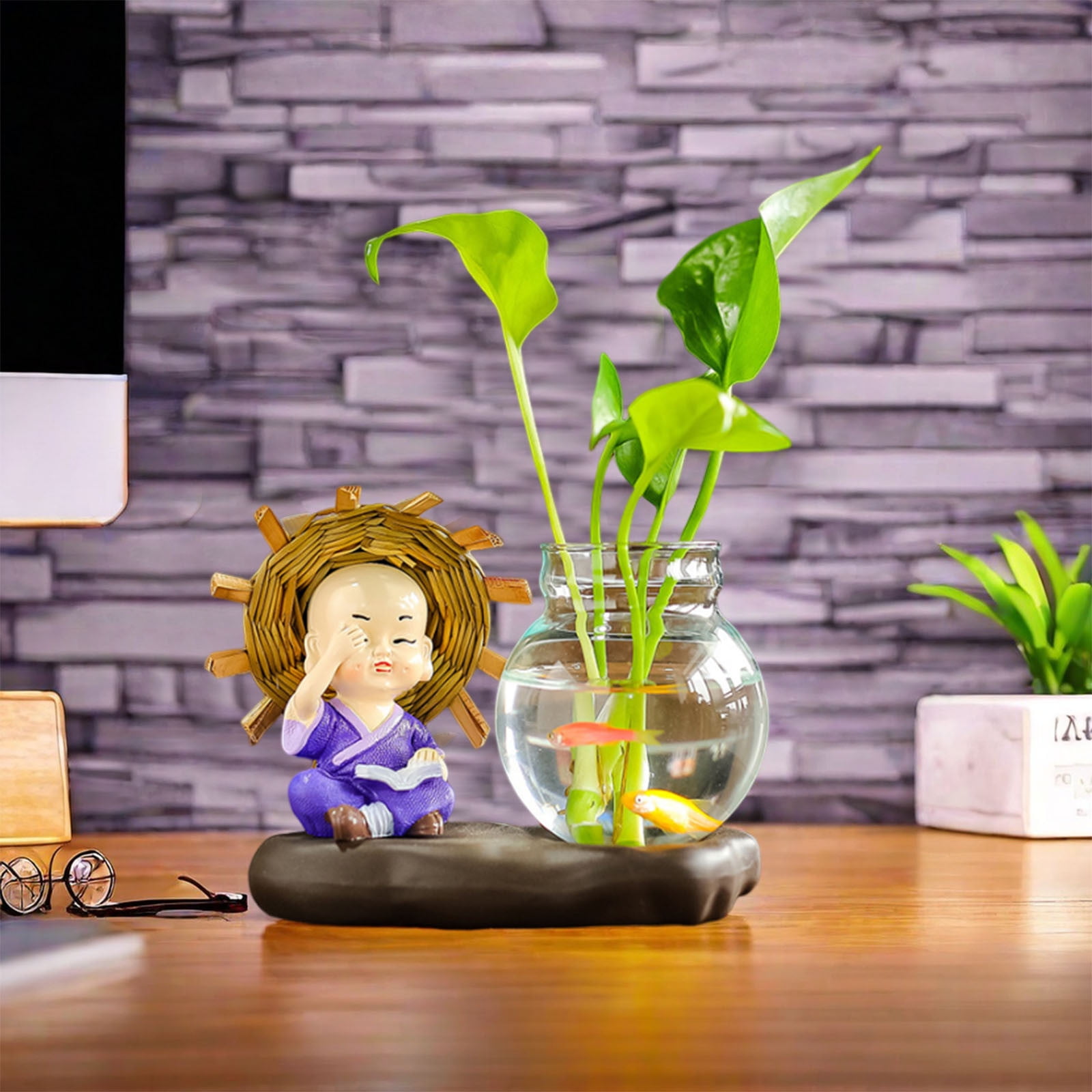 Resin Monk Hydroponic Vase | Whimsical Bonsai Planter | Durable Resin ...