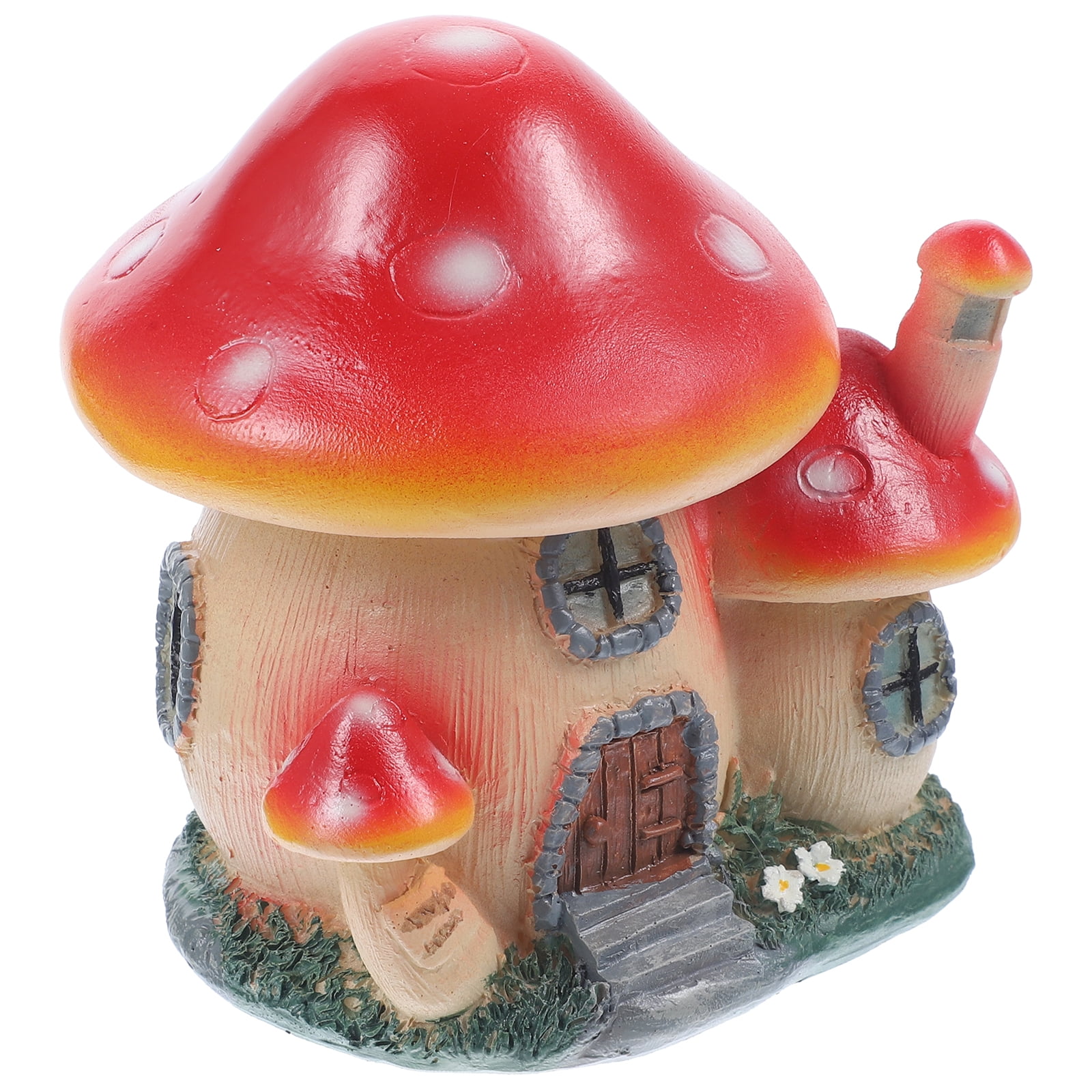 IBASETOY Red Resin Mushroom House Figurine for Decor Delicate Cartoon ...