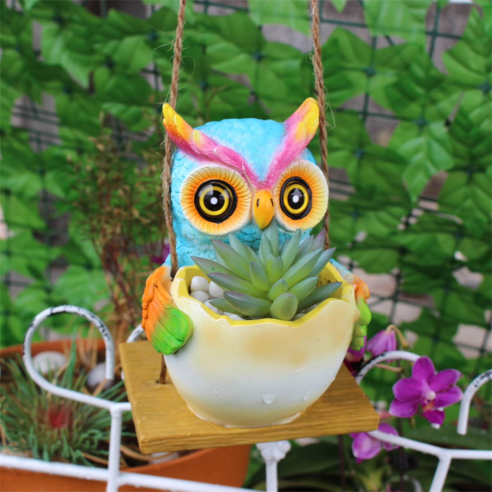 Resin Owl Succulent Planter, Bird Decorative Hanging Flower Pot,Swing ...